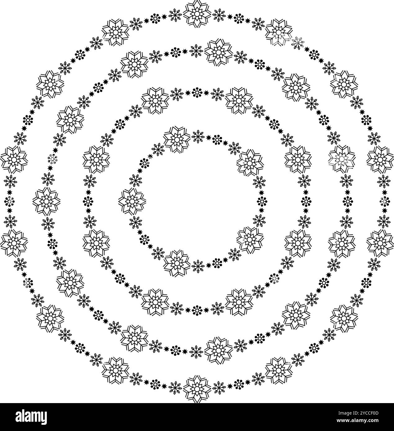 Snowflake circle frames set. Winter snowflake round border collection ...