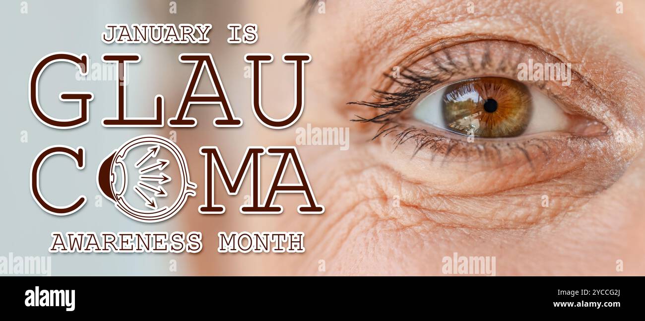 Eye of mature woman, closeup. Banner for Glaucoma Awareness Month Stock ...