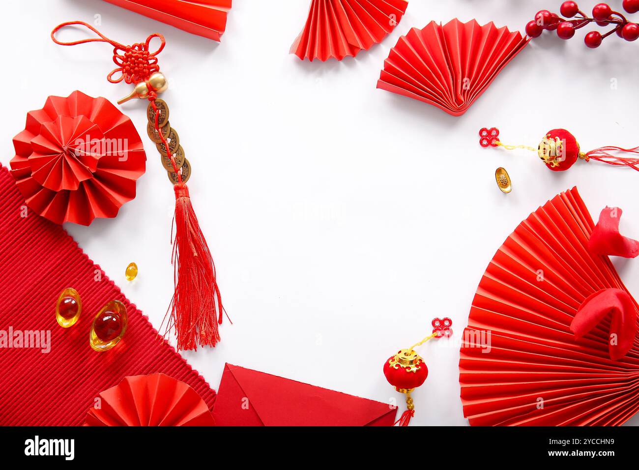 Frame made of red Chinese symbols on white background. New Year ...