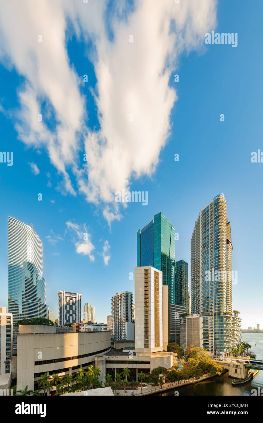 Skyline of office and apartment buildings in downtown Miami, with Miami ...