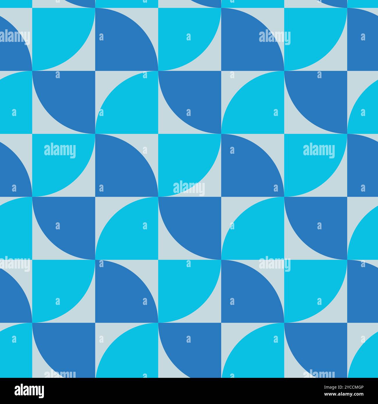 Mid century modern geometric shapes seamless pattern in blue and aqua ...