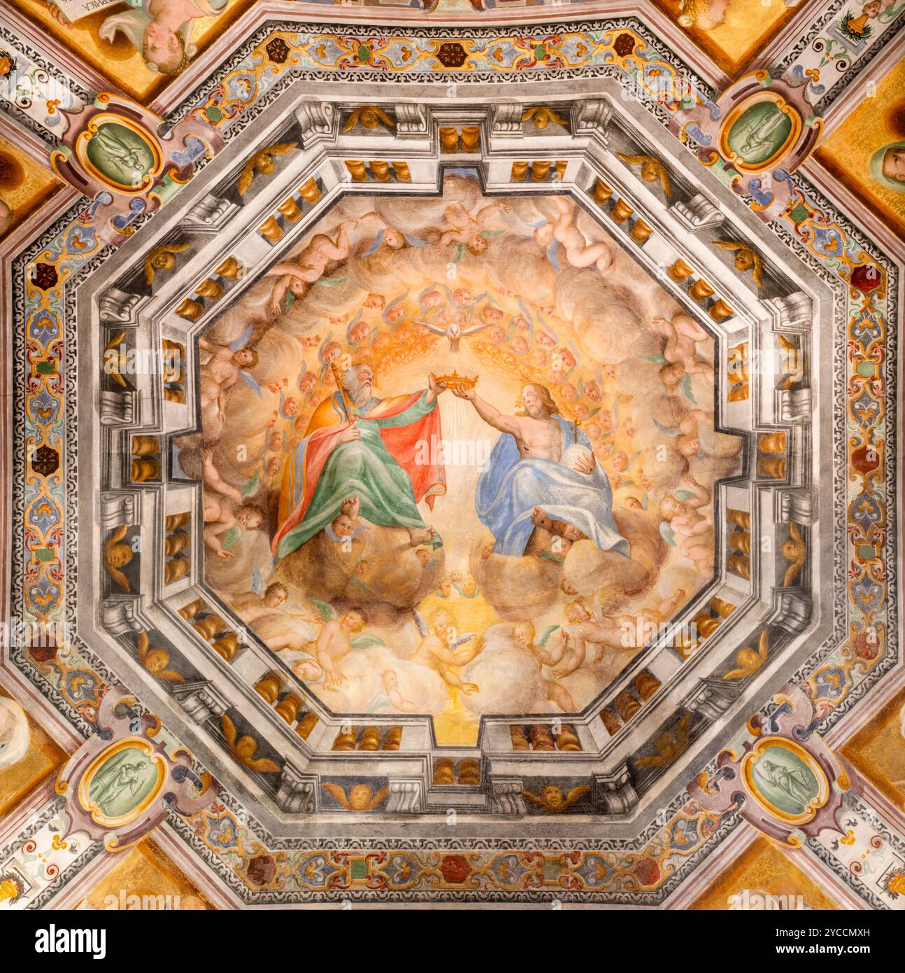 Pavia - The detail fresco of Holy Trinity as the part of Coronation of ...