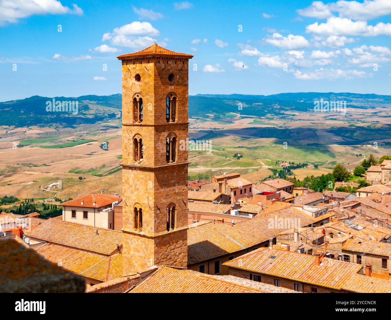 Tower of Cathedral of Santa Maria Assunta in medieval town of Volterra ...