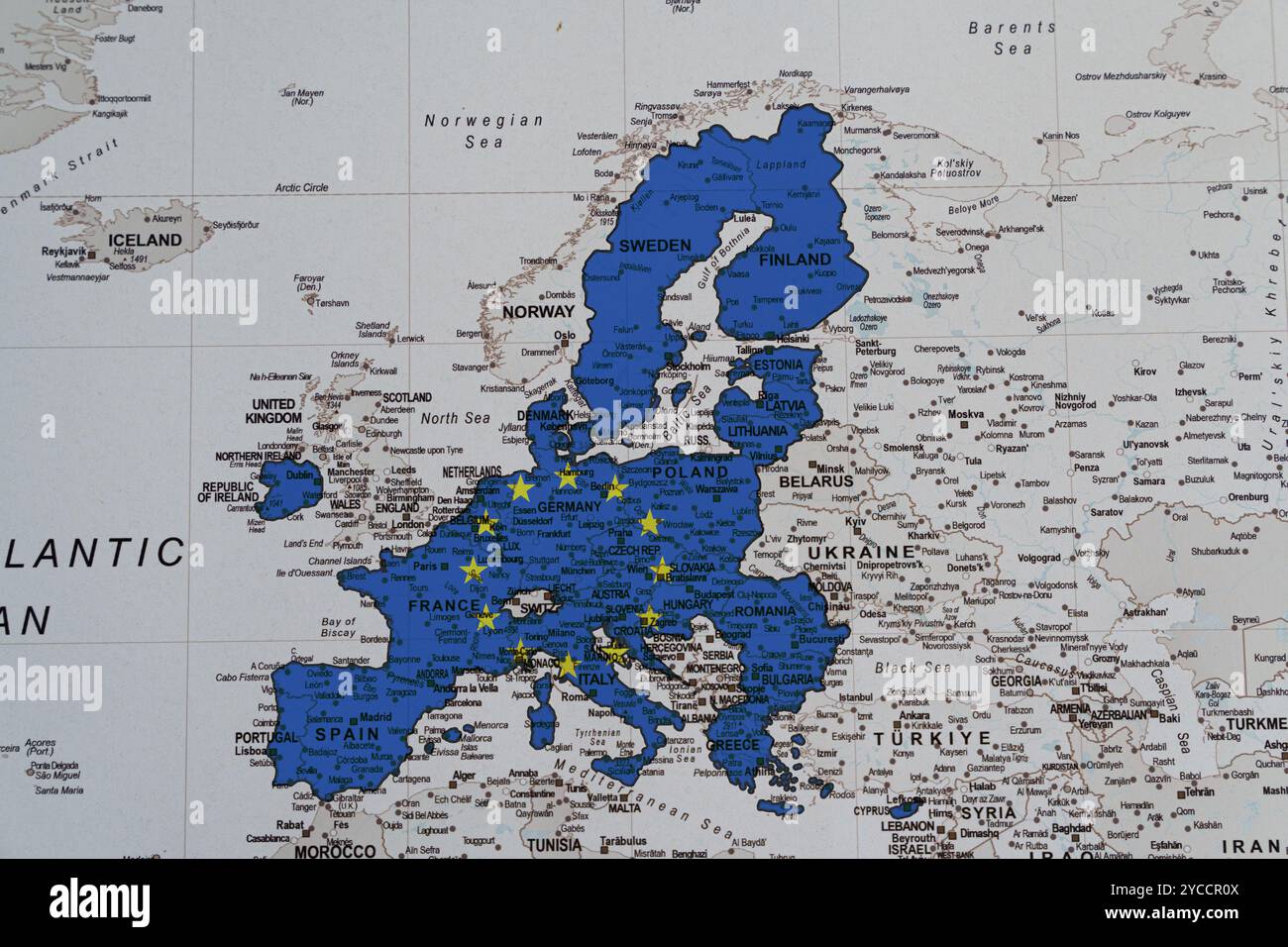 European Union countries highlighted on Europe map. High quality photo ...