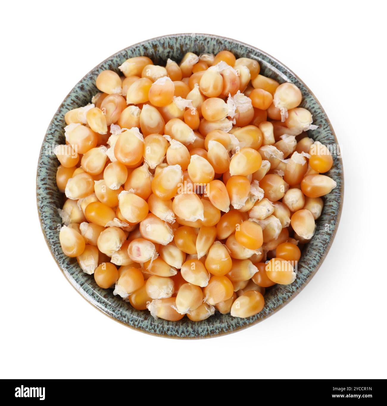 Fresh corn kernels in bowl isolated on white, top view Stock Photo - Alamy