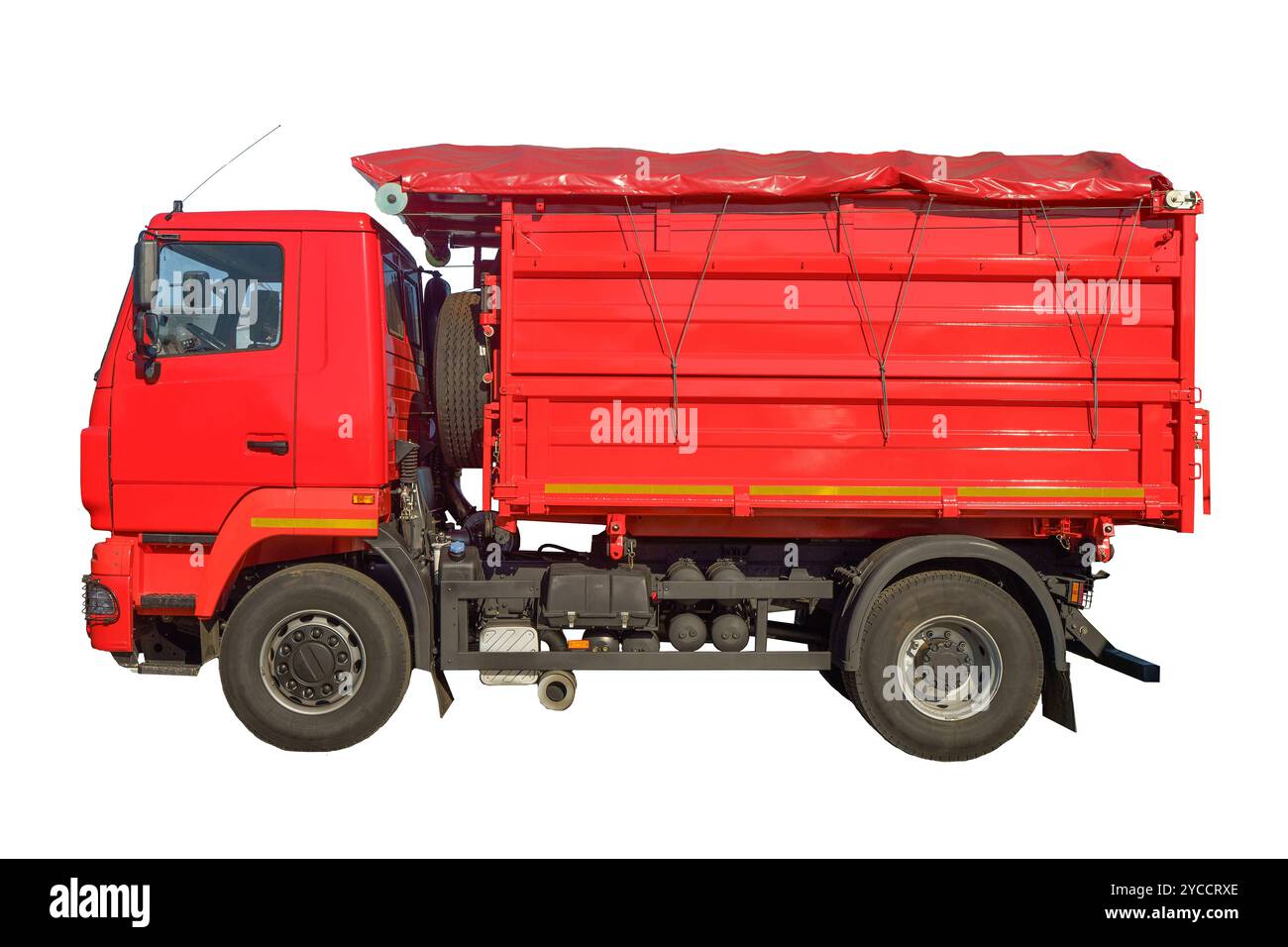 Dump track isolated. Red construction truck on empty background. Heavy ...