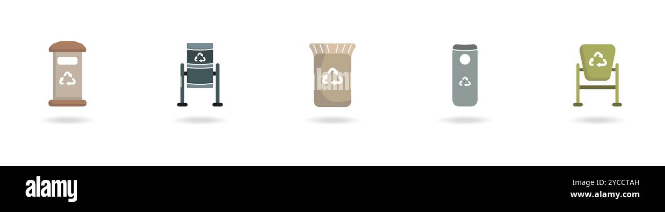 Stylish modern trash cans. Garbage recycling icon. Processing of raw ...