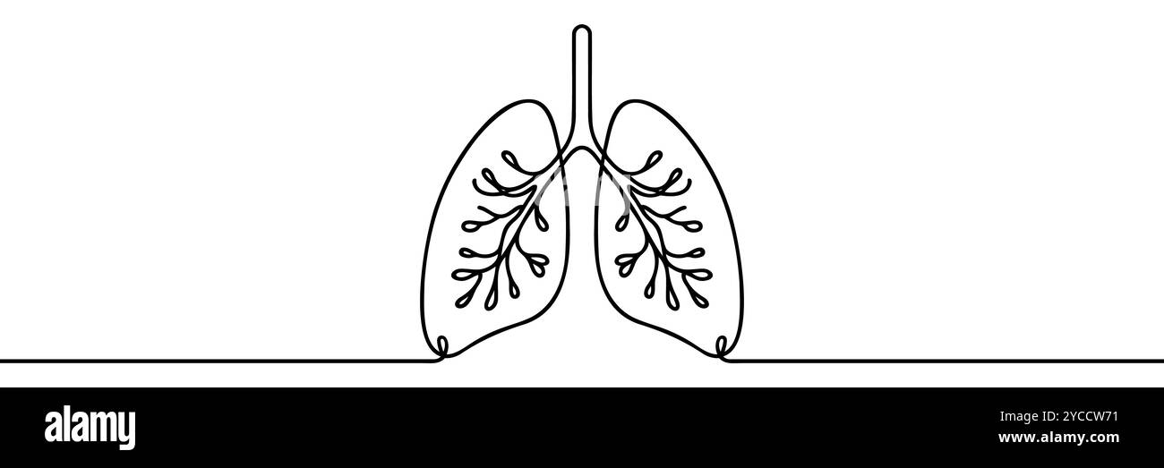 Human lungs one line continuous drawing. Human organ continuous one ...