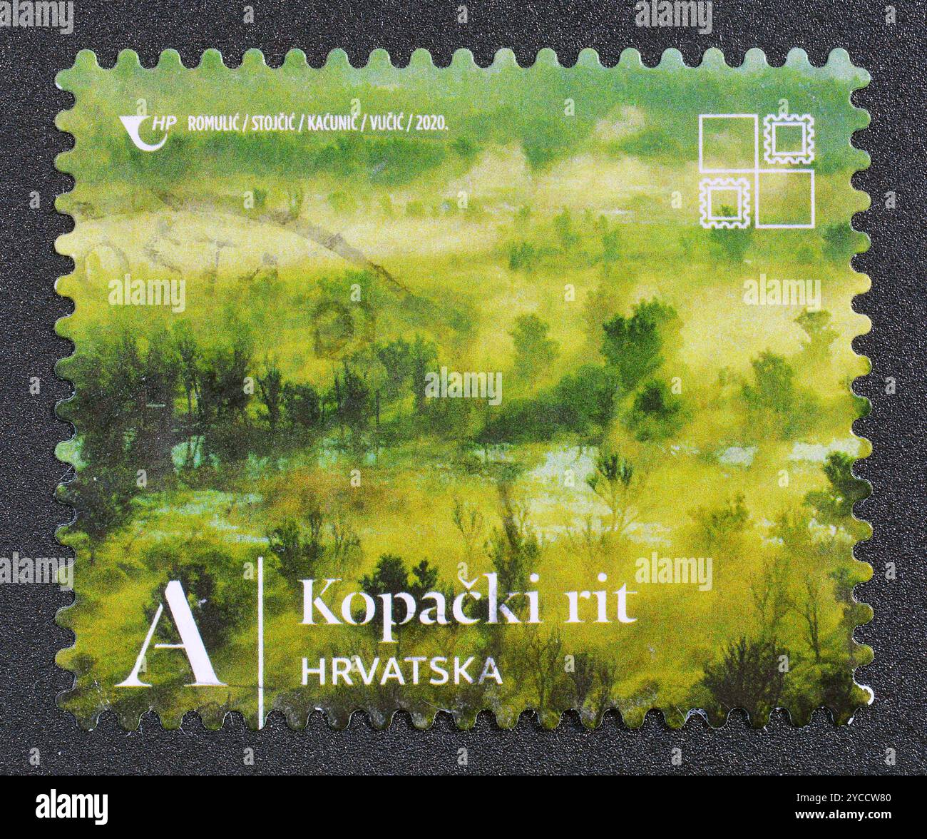 Cancelled postage stamp printed by Croatia, that shows Kopački Rit ...