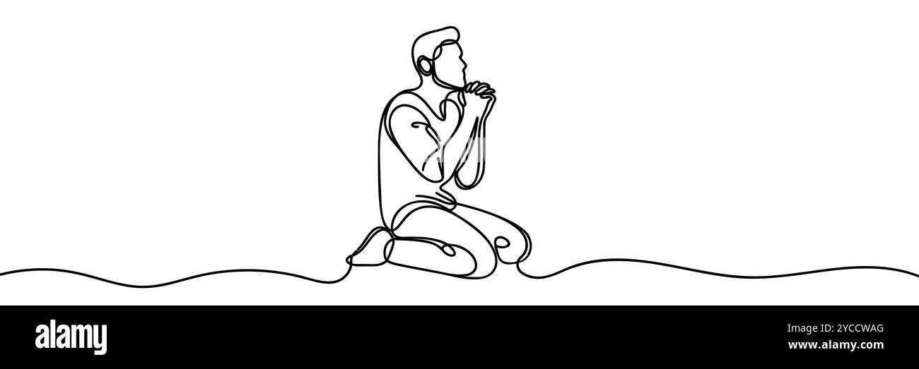 continuous line drawing of a man praying Stock Vector Image & Art - Alamy