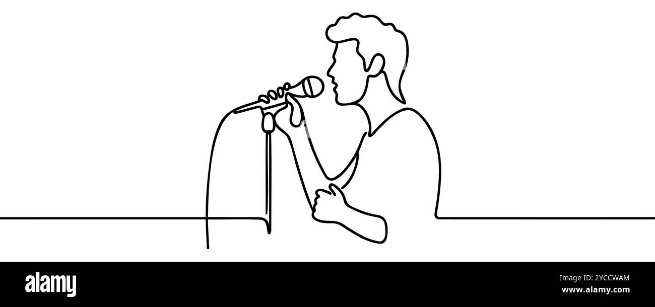 one continuous line drawing of young man singing Stock Vector Image ...