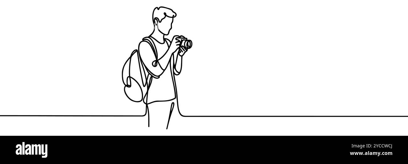 Continuous one line drawing photographer taking pictures. Photo vector ...