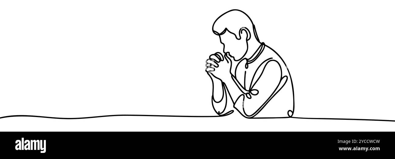 continuous line drawing of a man praying Stock Vector Image & Art - Alamy