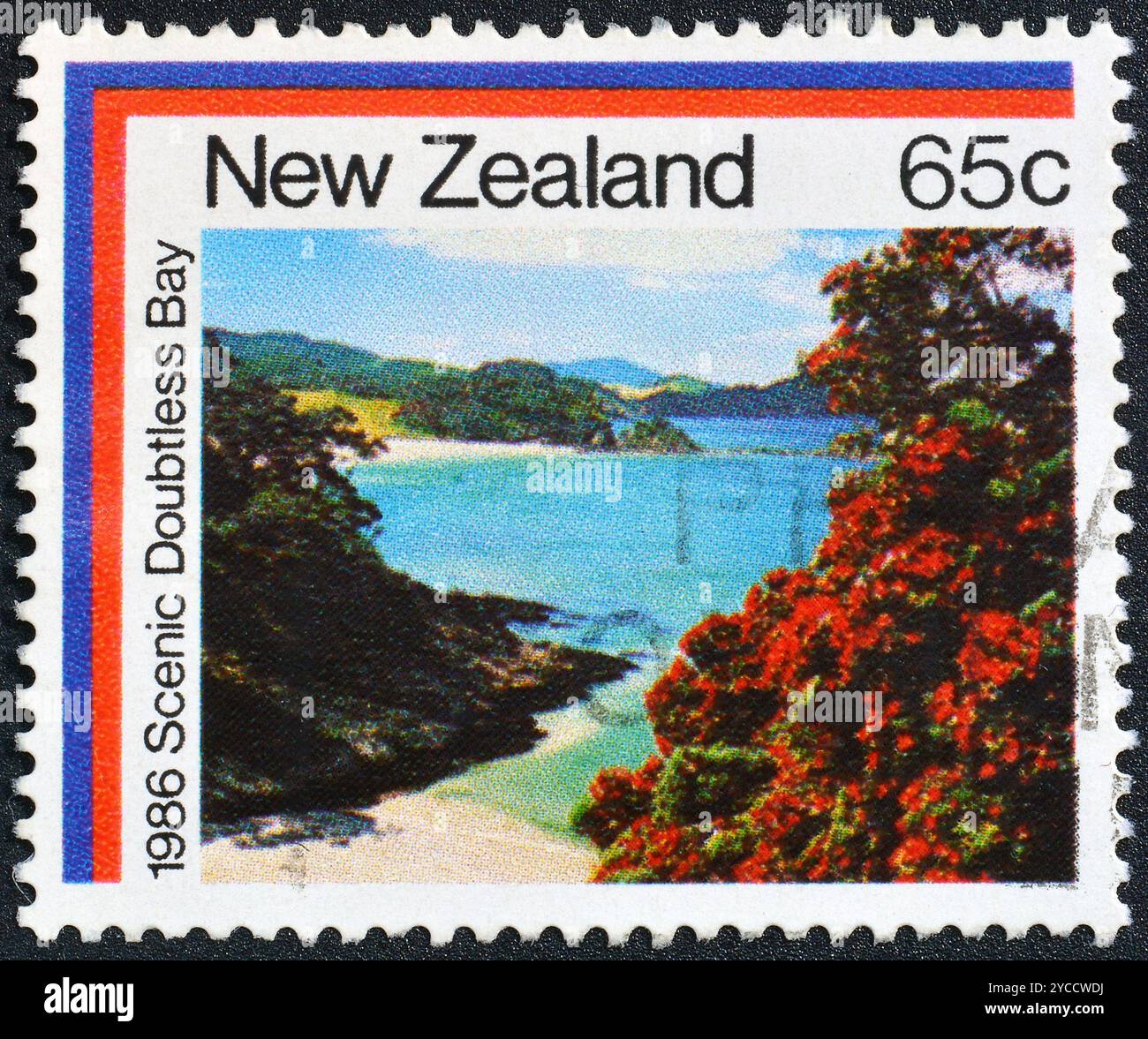 Cancelled postage stamp printed by New Zealand, that shows Doubtless ...