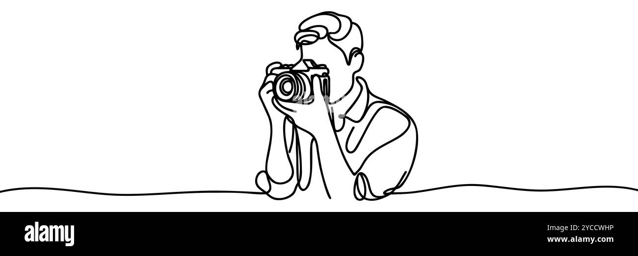 Continuous one line drawing photographer taking pictures. Photo vector ...