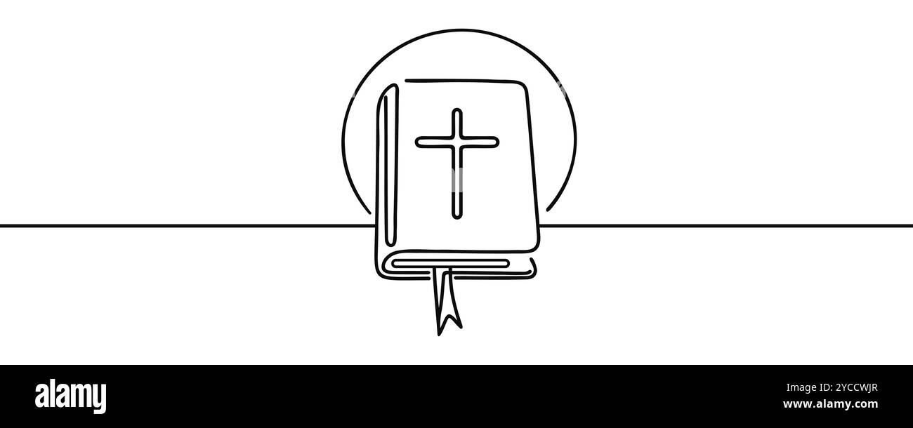 Continuous one line drawing silhouette of Bible. Bible linear icon ...