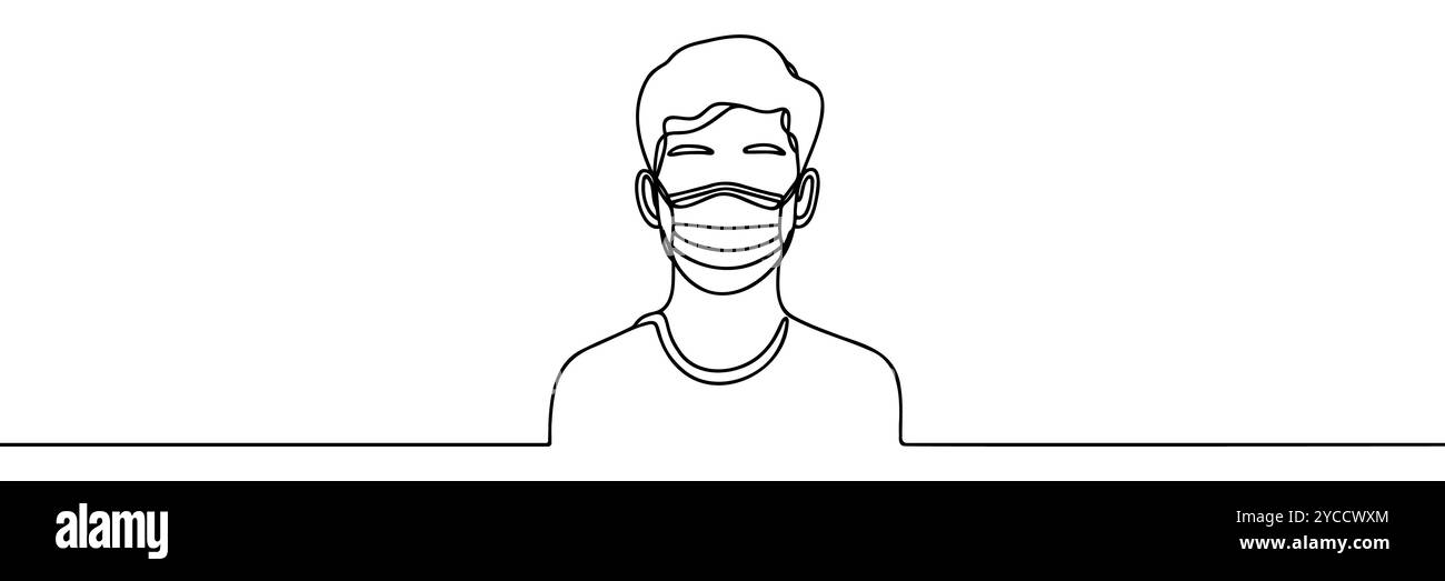 Man in antiviral mask Continuous one line drawing Stock Vector Image ...
