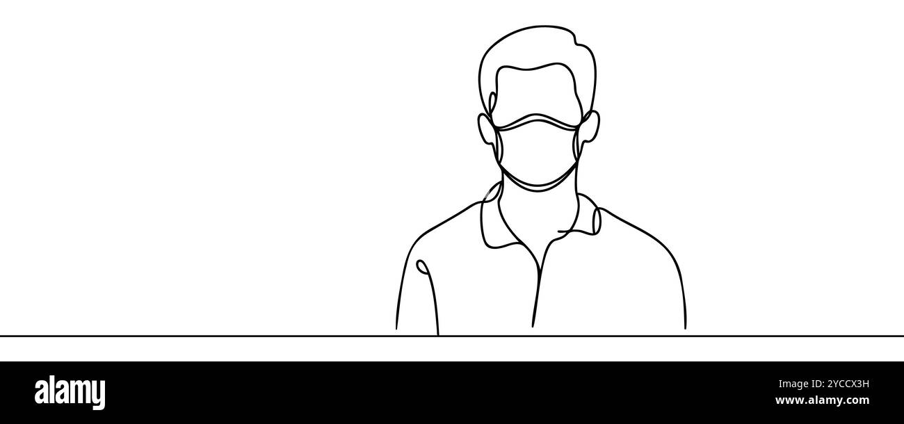 Man in antiviral mask Continuous one line drawing Stock Vector Image ...