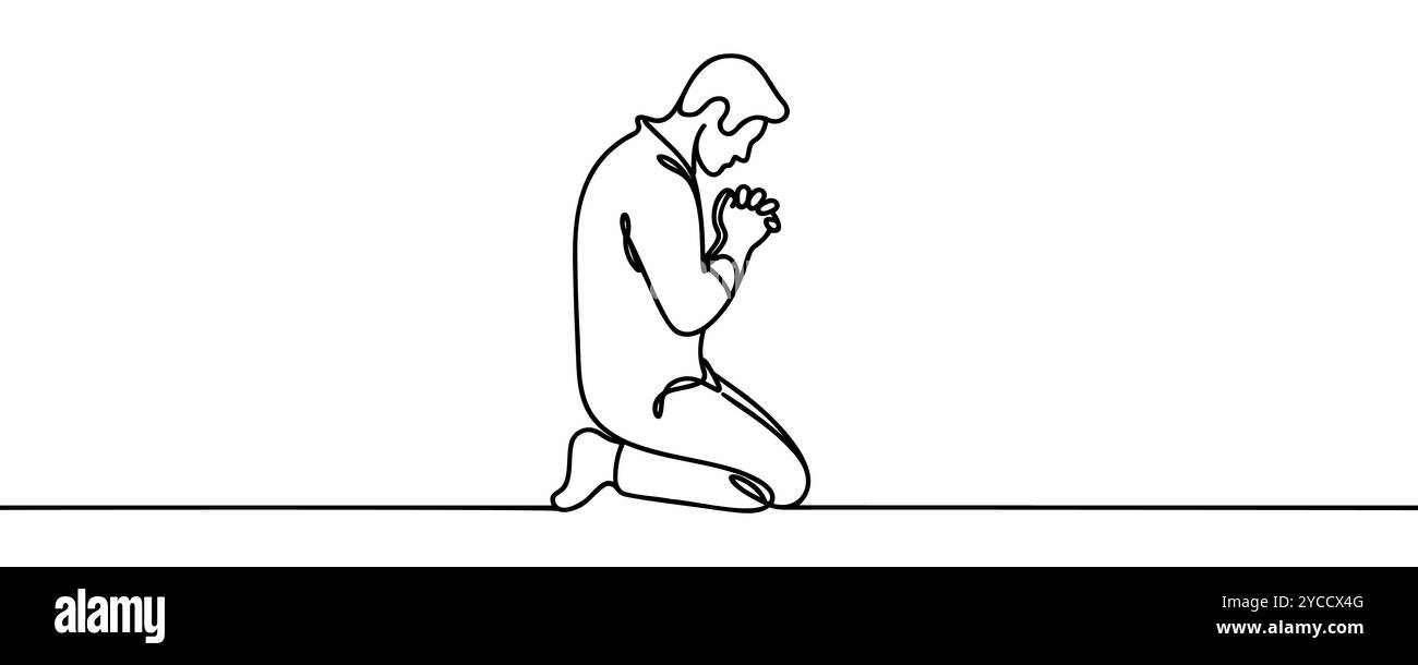 continuous line drawing of a man praying Stock Vector Image & Art - Alamy