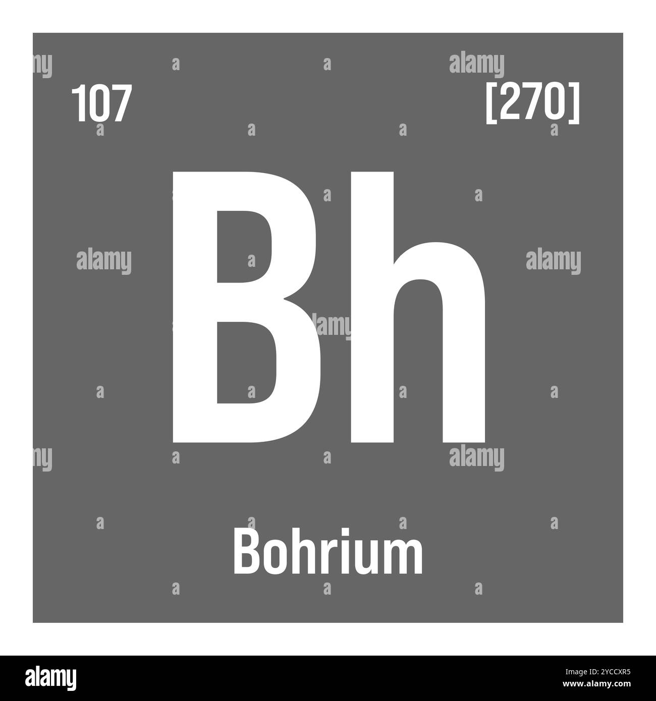 Bohrium, Bh, periodic table element with name, symbol, atomic number and weight. Synthetic ...