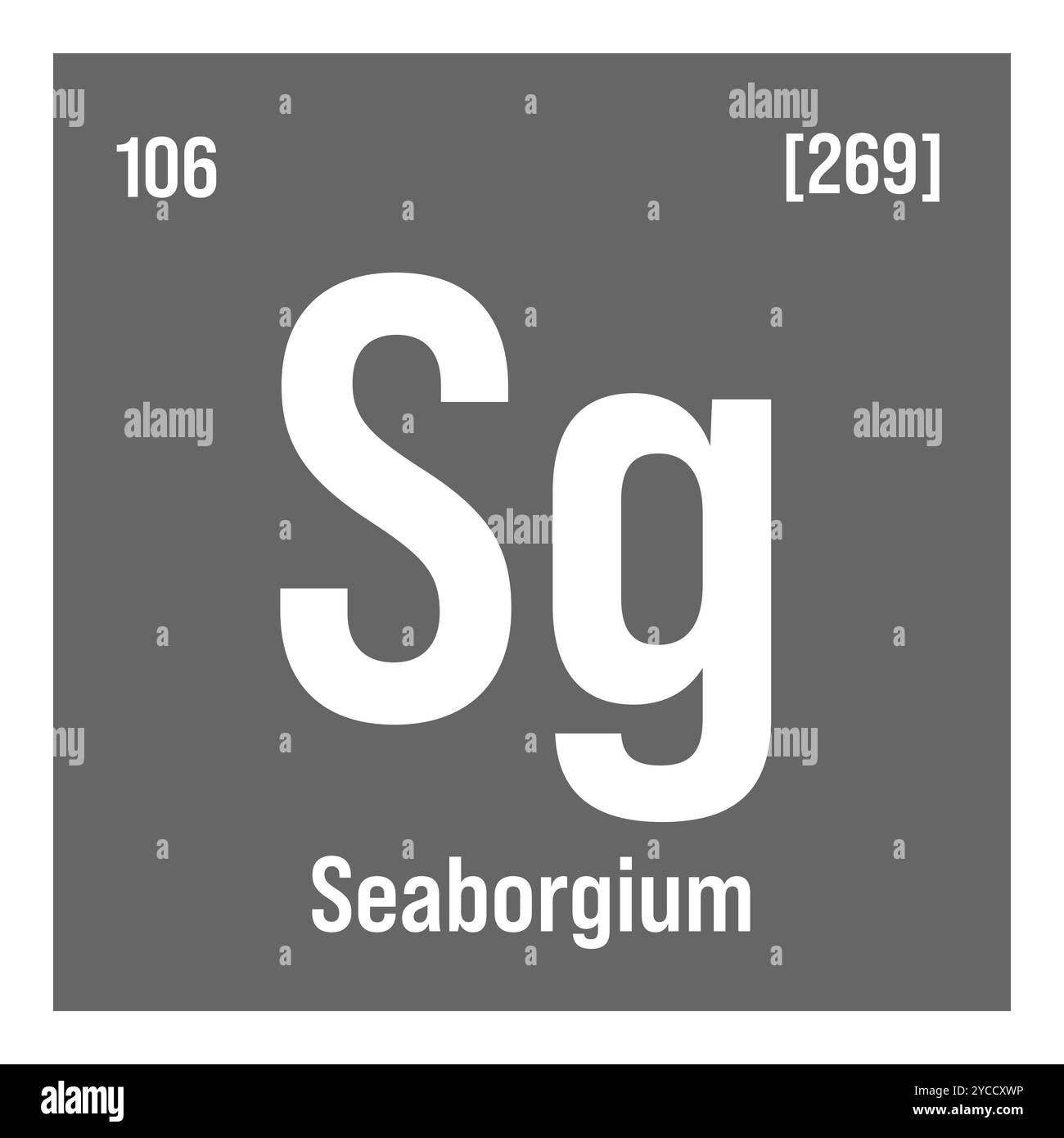 Seaborgium, Sg, periodic table element with name, symbol, atomic number ...