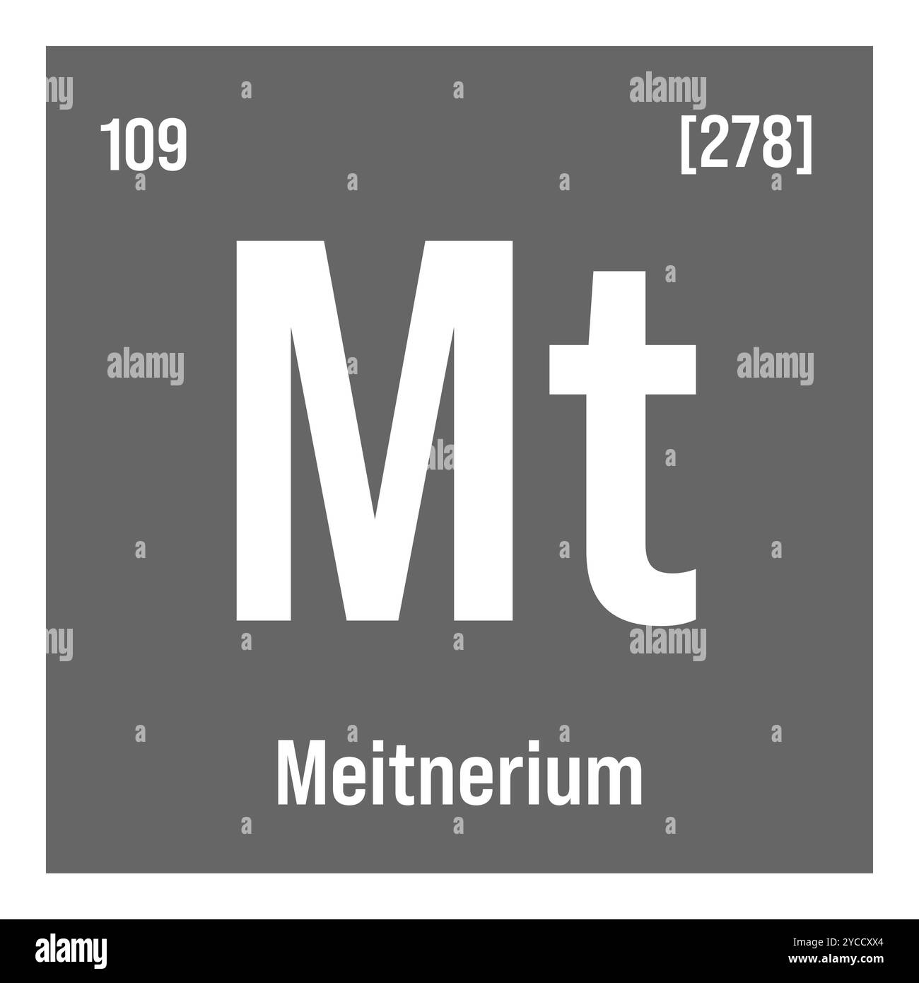 Meitnerium, Mt, periodic table element with name, symbol, atomic number ...