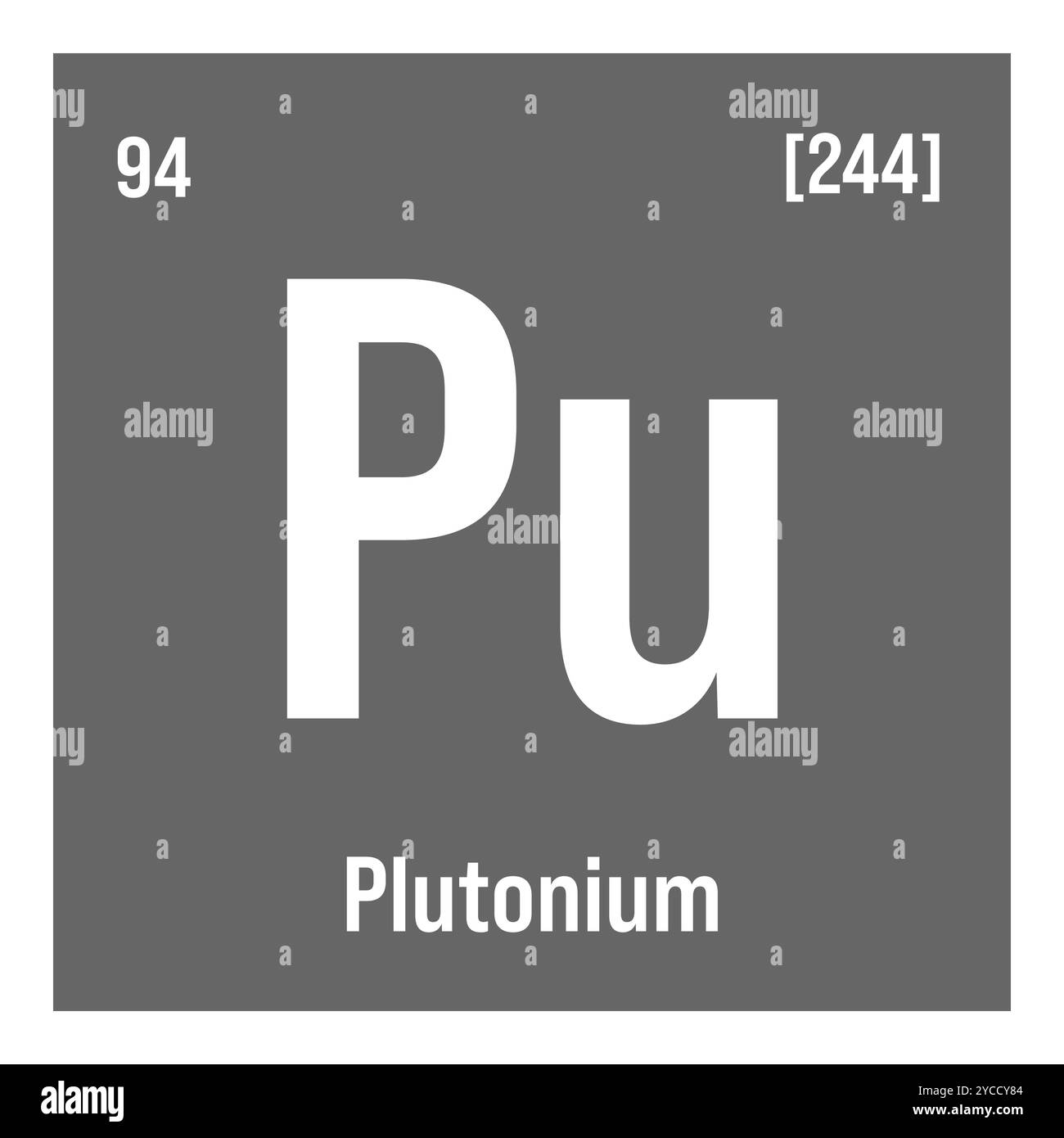 Plutonium, Pu, periodic table element with name, symbol, atomic number and weight. Synthetic ...