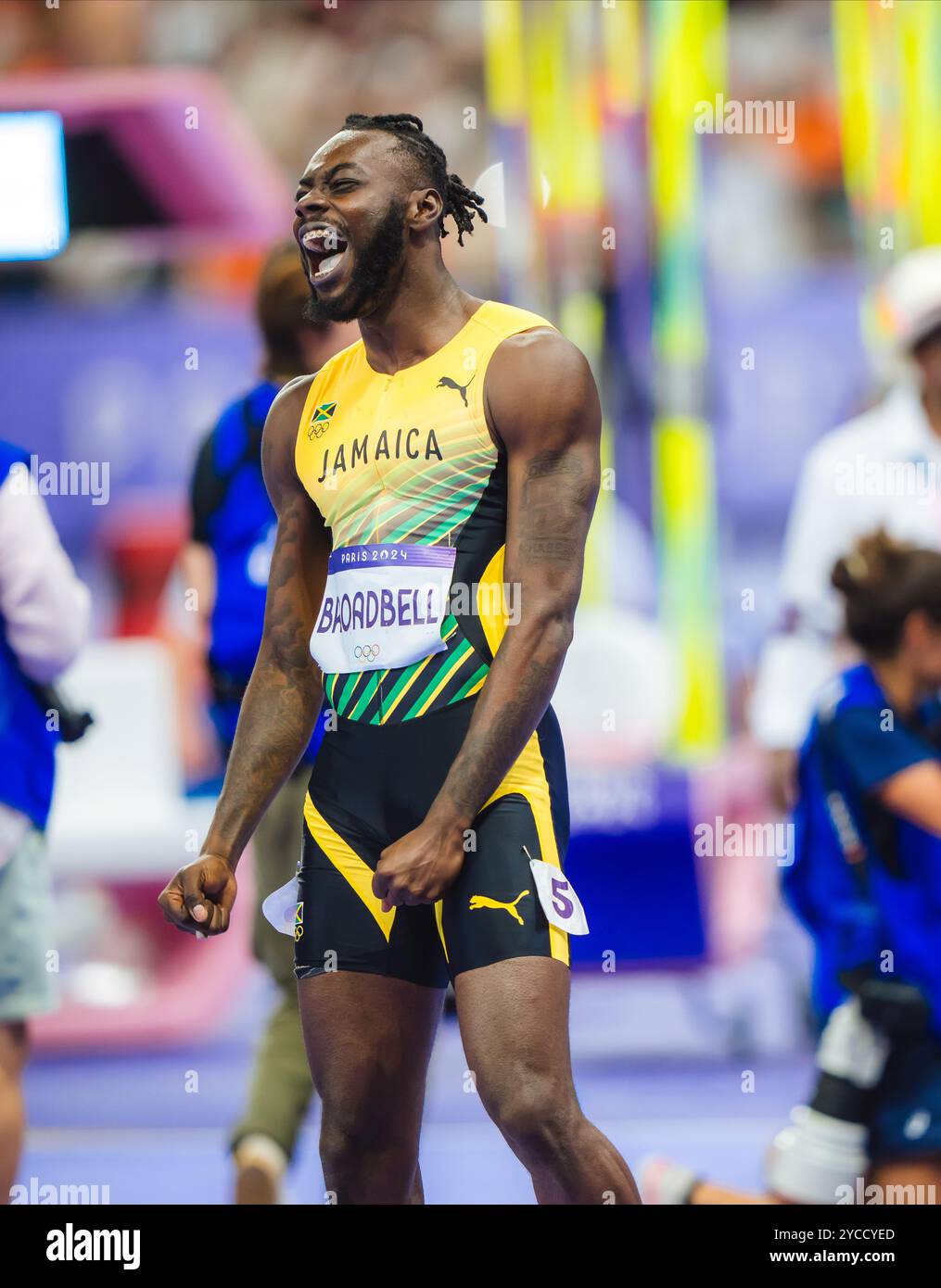 Rasheed Broadbell participating in the 110 meters hurdles at the Paris ...