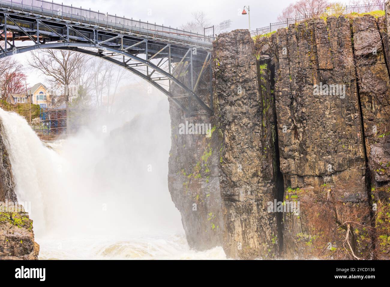 Paterson Great Falls in spring with mist rising from powerful water ...