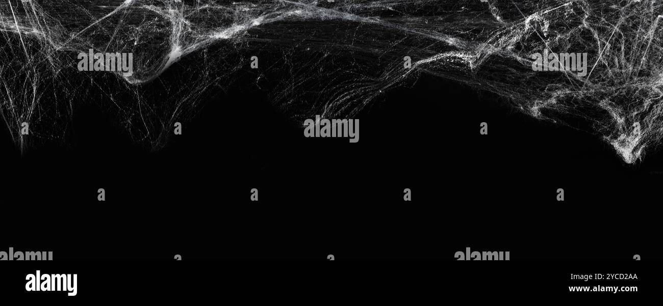 White cobweb on black background, banner design Stock Photo - Alamy