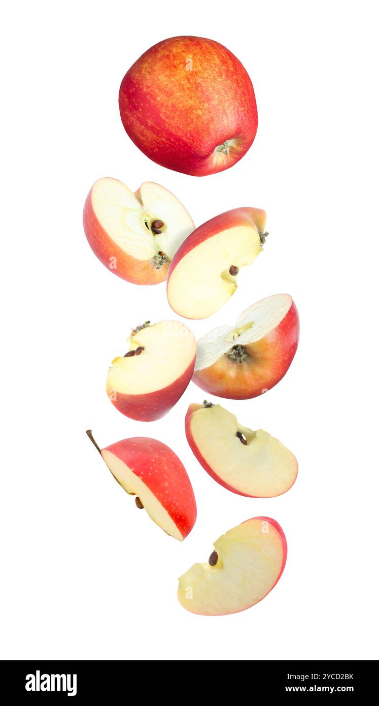 Fresh red apples in air on white background Stock Photo - Alamy