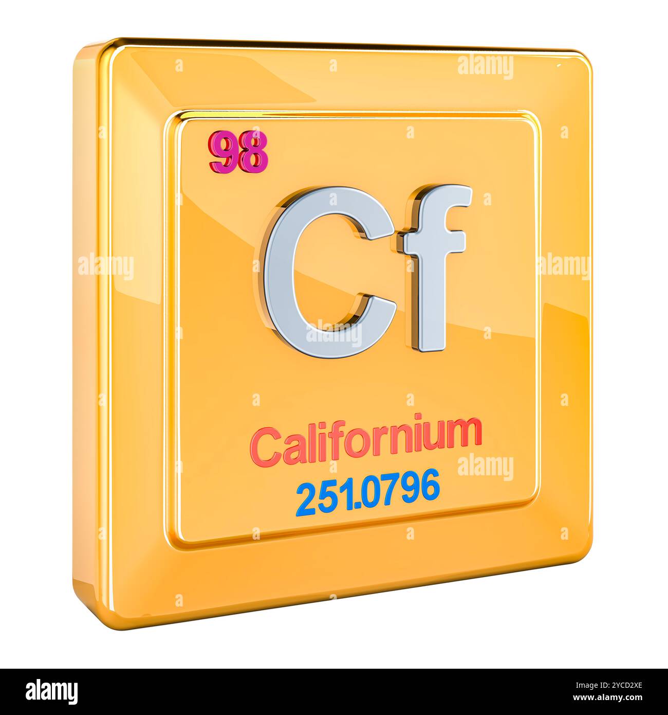 Californium Cf, chemical element sign with number 98 in periodic table ...