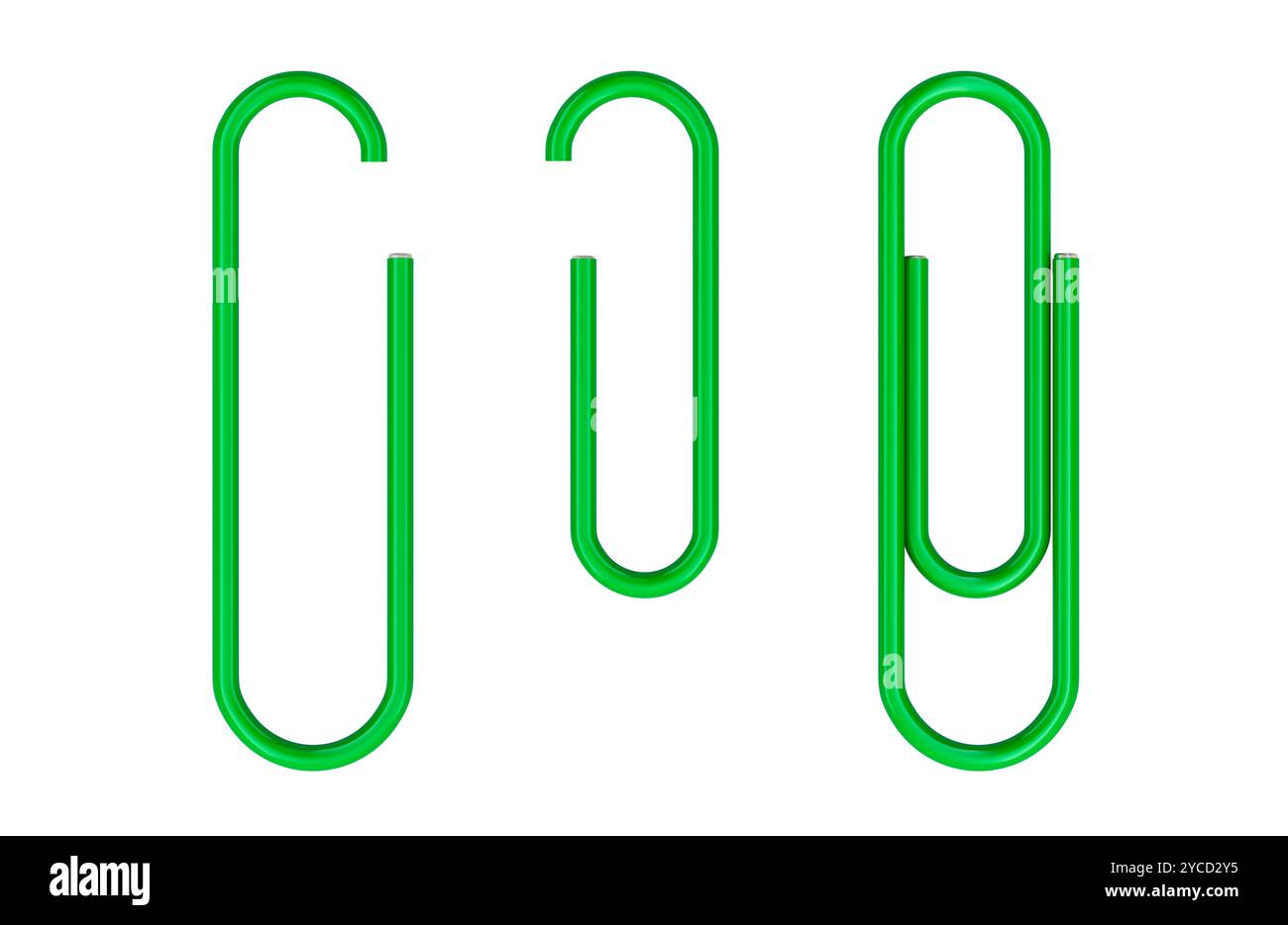 Green Paper Clips with PVC Coated on the sheet, 3D rendering isolated ...