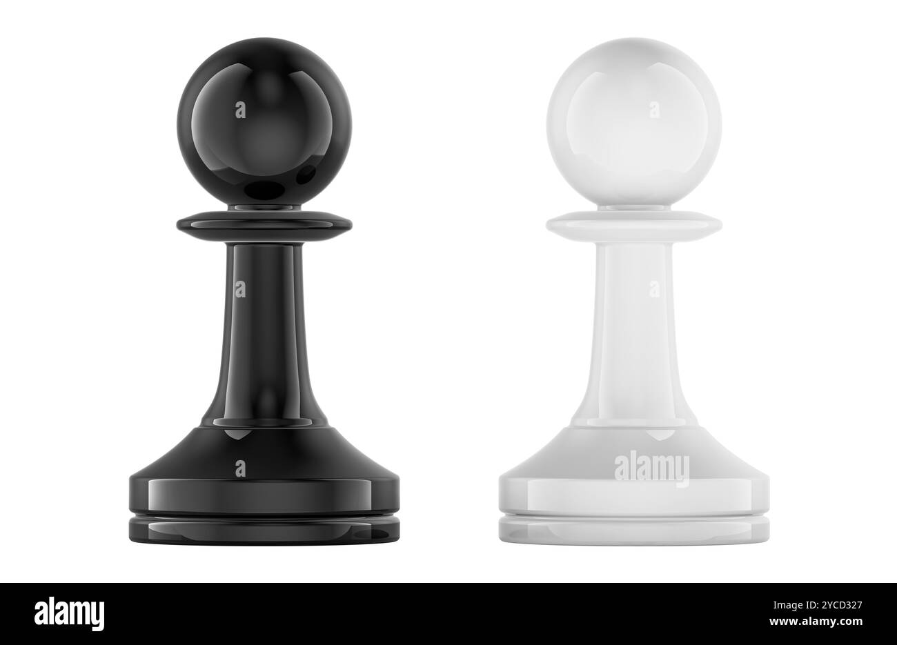 Two chess pawns stand opposite each other. White pawn and black pawns ...