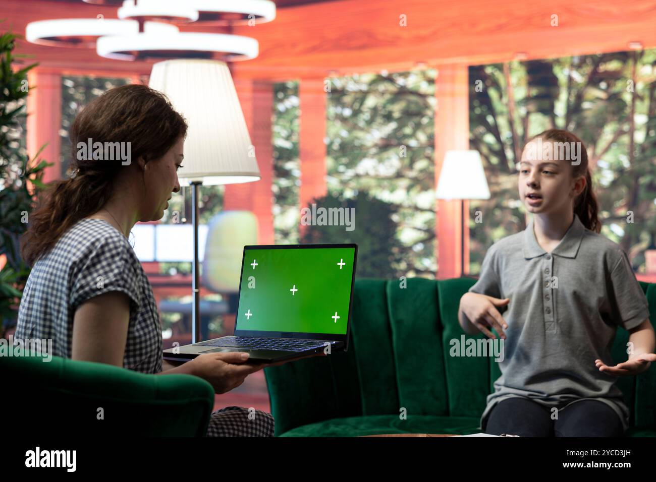 Teenager undergoing therapy for depression next to isolated chroma key ...