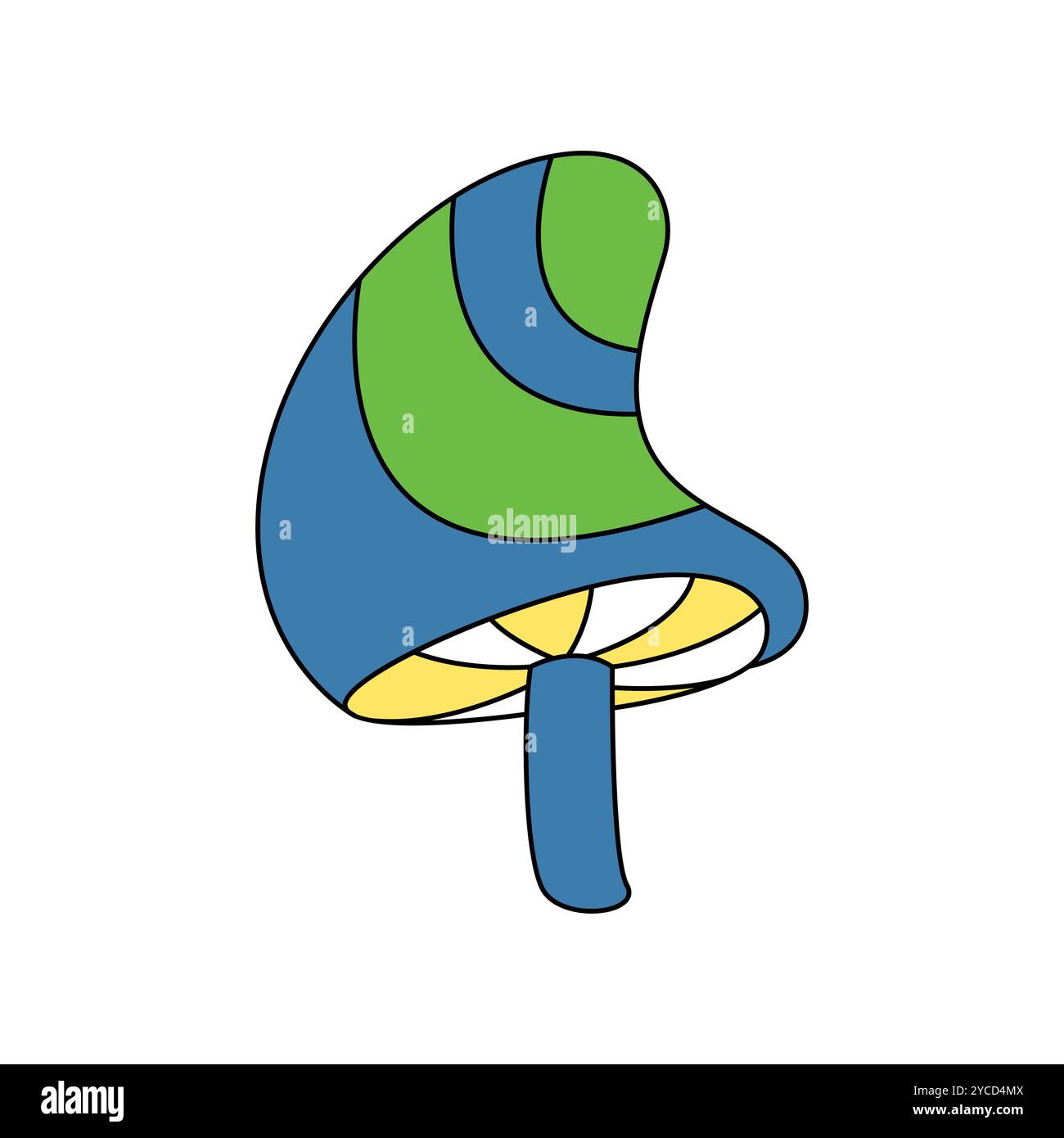 Groovy psychedelic hippie mushroom with blue and green waves on cap ...
