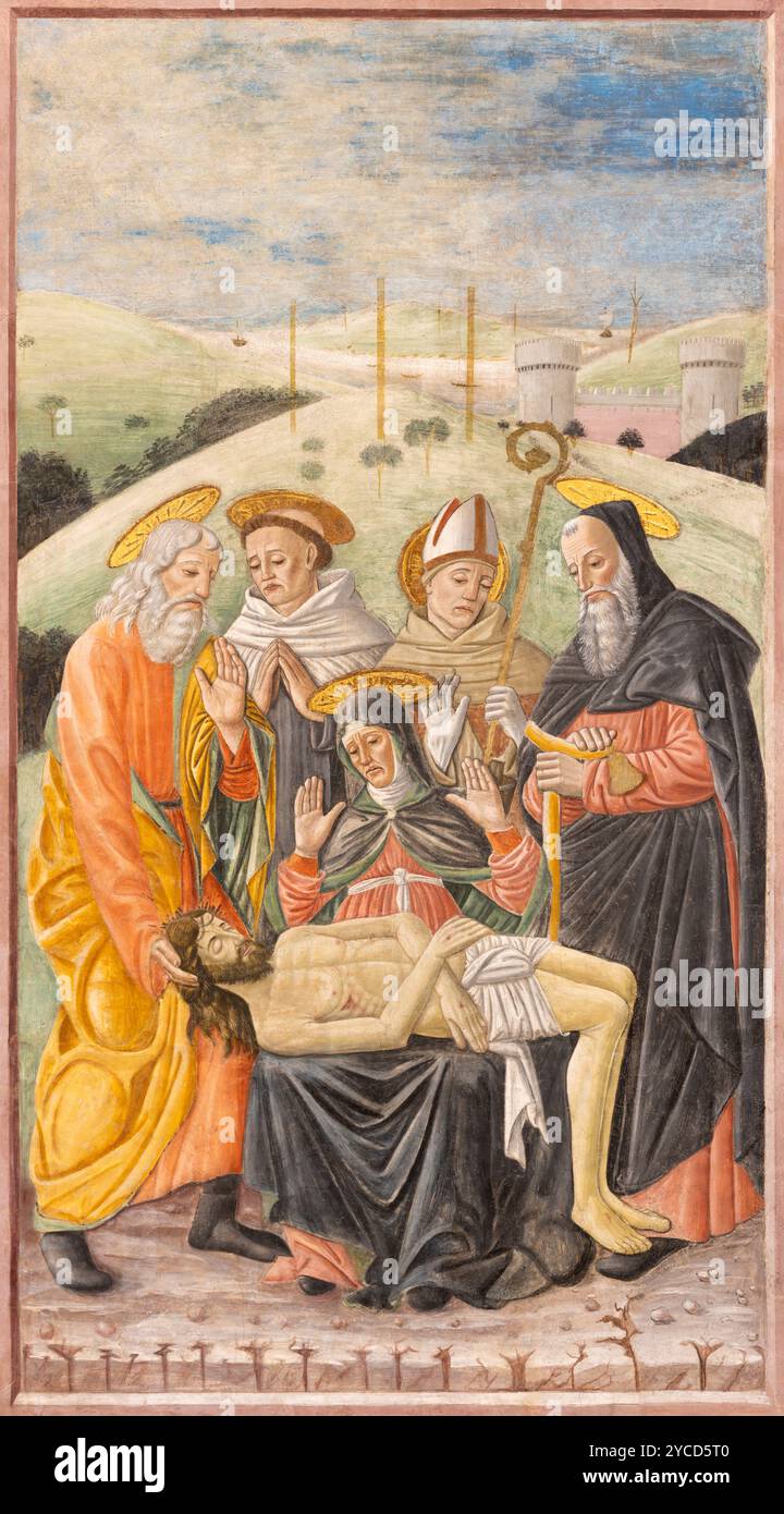 Pavia - The renaissance fresco of Pieta withe the St. Nicodemus and St ...