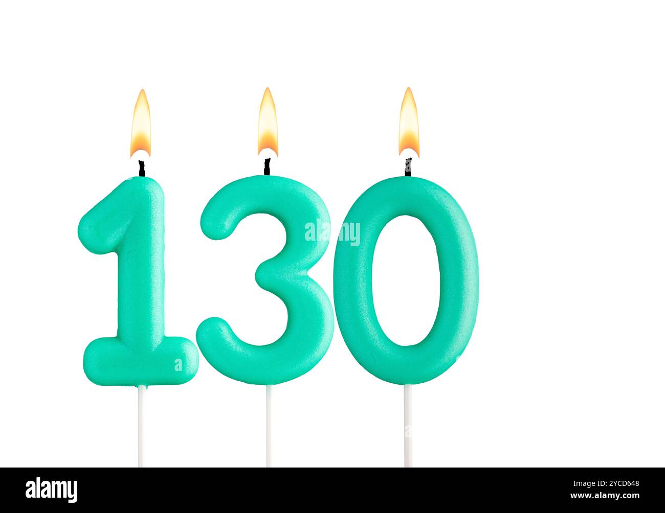 Birthday number 130 - Green birthday candle on white background Stock ...