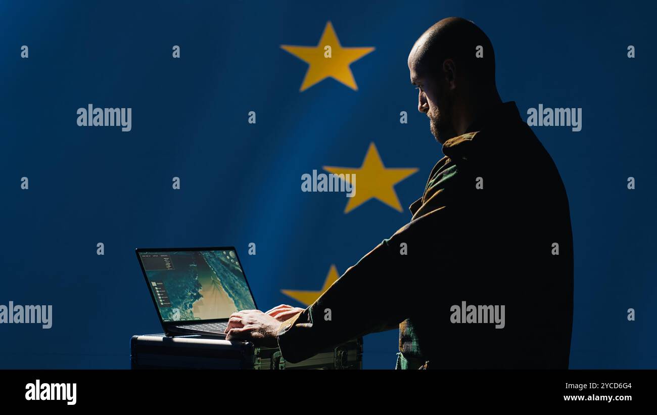 European Union alliance soldier in control room uses military tech to ...