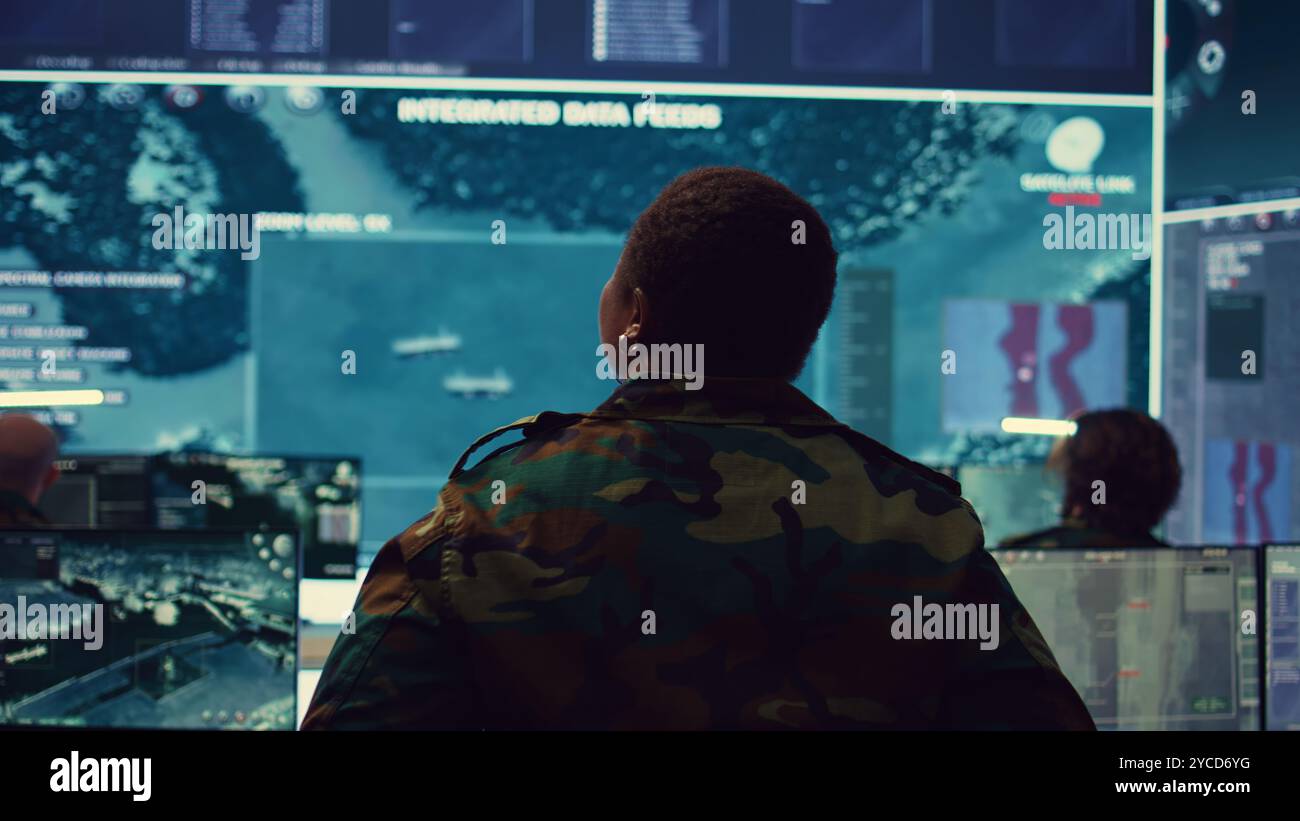 Female technical sergeant monitoring air traffic to detect any enemy ...