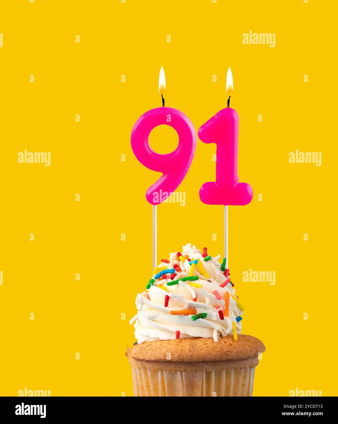 Pink candle and cupcake birthday card - Number 91 Stock Photo - Alamy