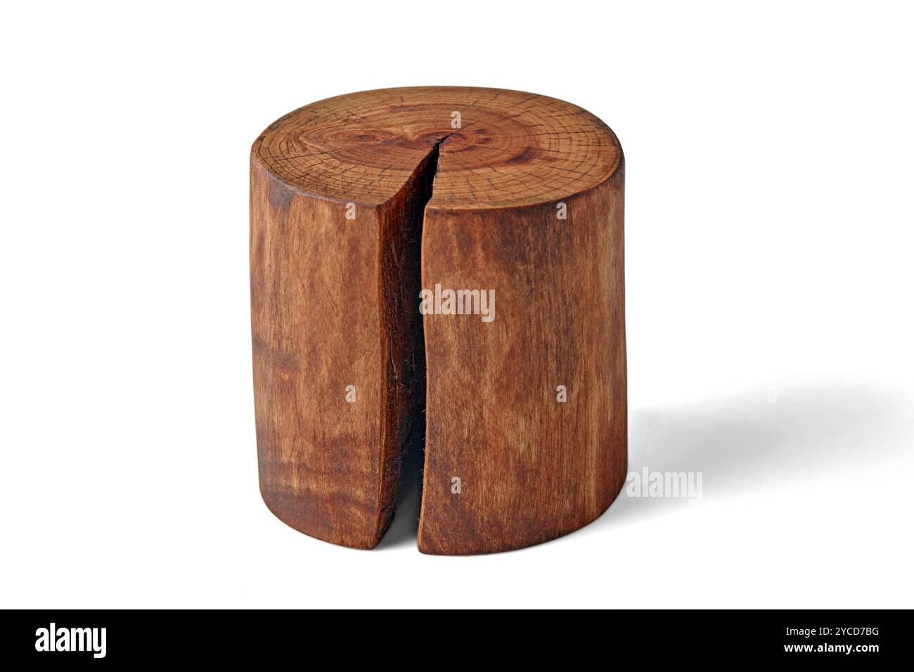 brown tree trunk cut with crack isolated on white background. product ...