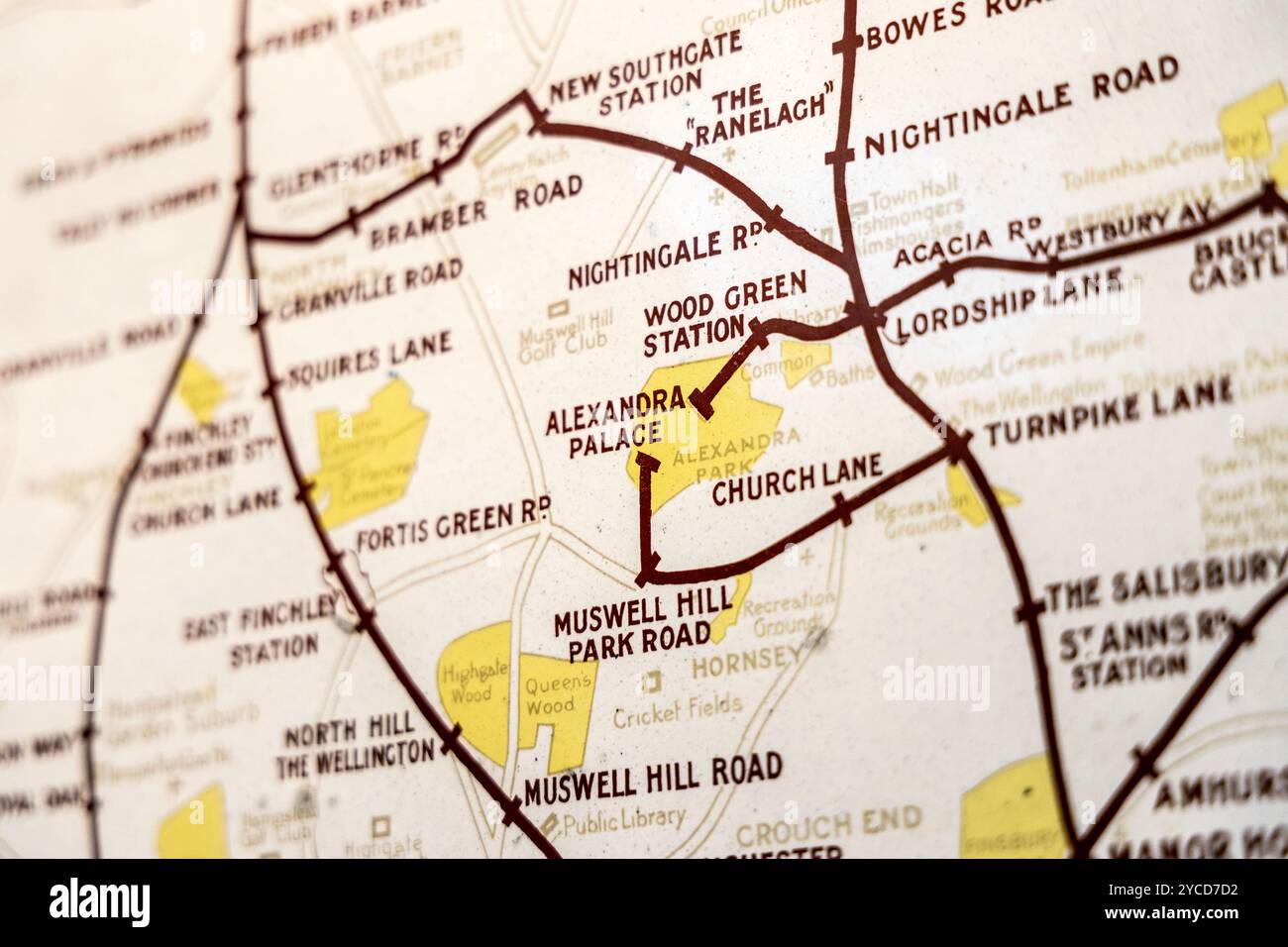 Retro London public transport map with Alexandra Palace in focus ...