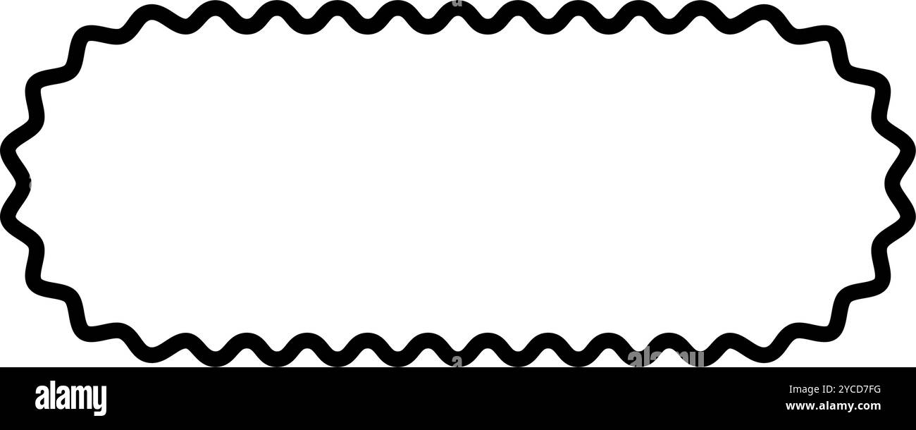 Rectangle frame with scalloped rounded edges. Oval shape with wavy borders. Game button, empty ...