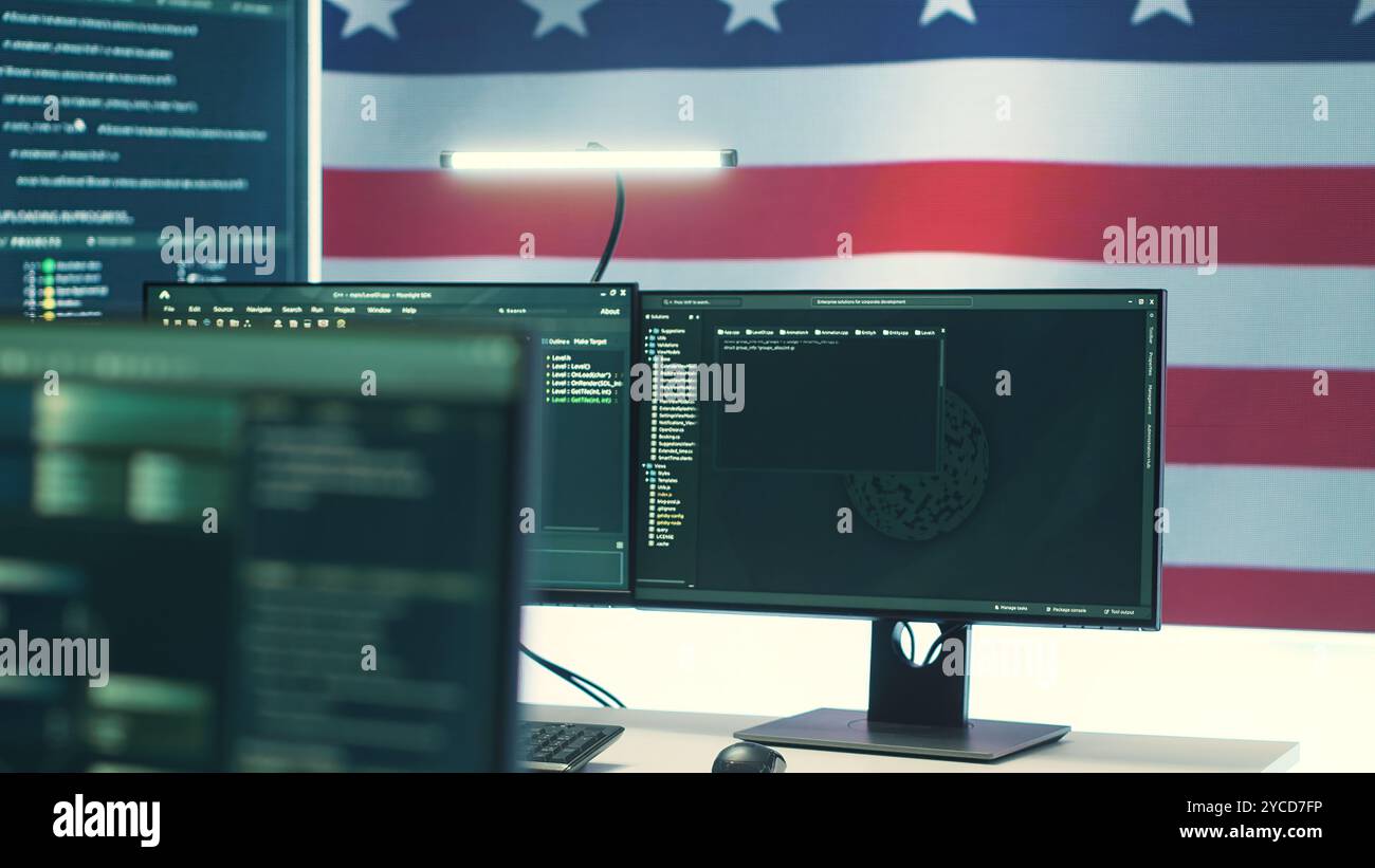 Governmental Security Operations Center With An Usa Flag Focus On