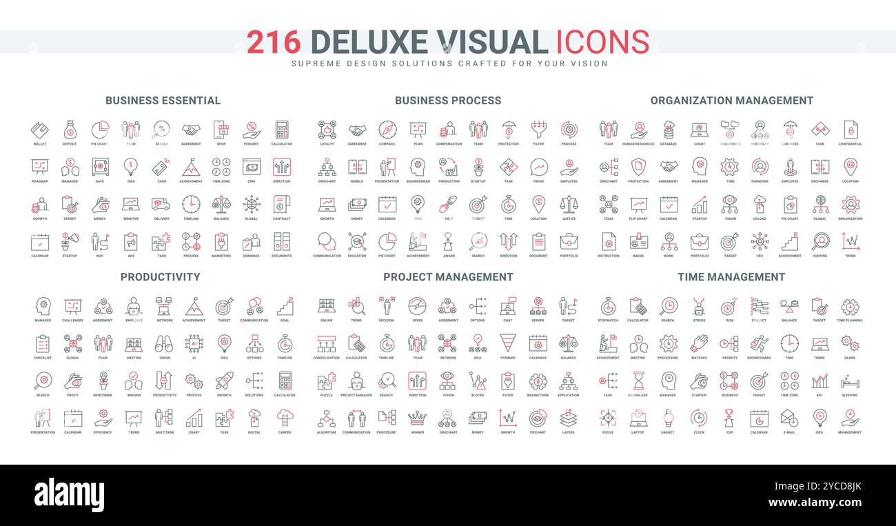 Business project organization, time management line icon set. Win ...