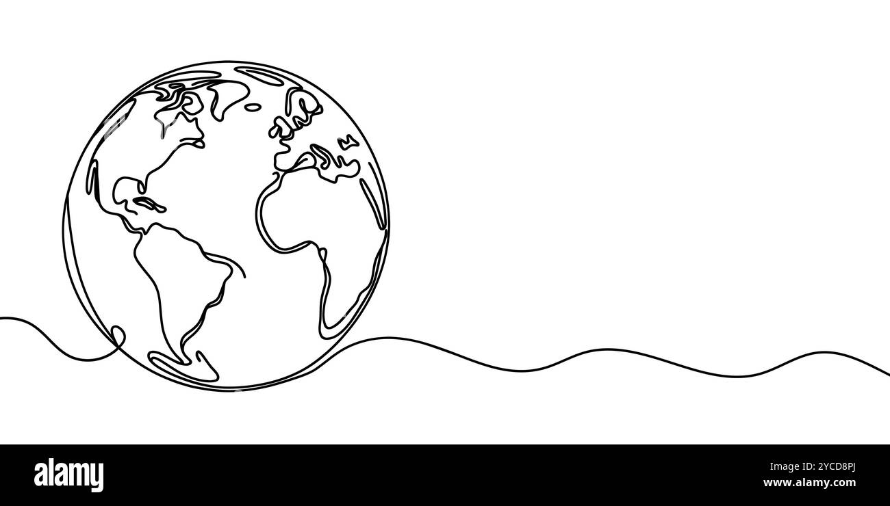 Continuous linear drawing of the Globe. Single-line drawing of the ...