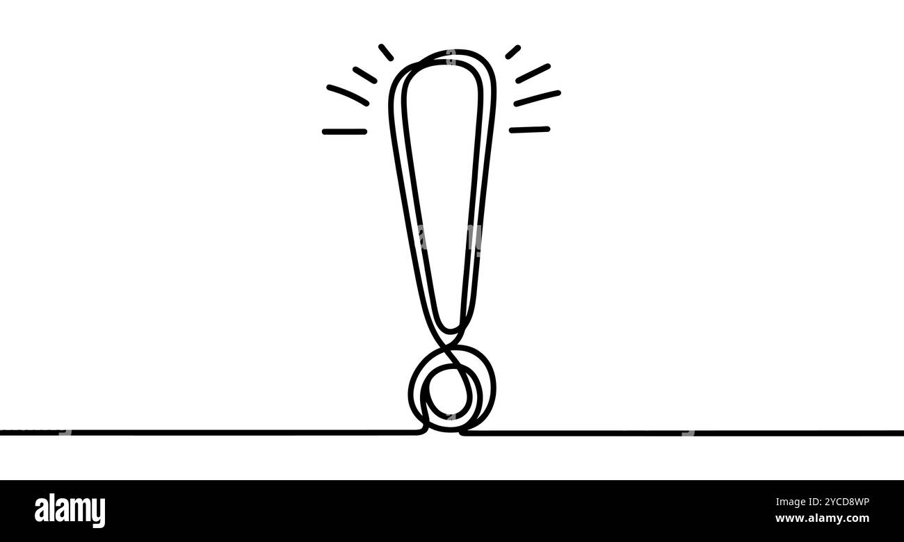 Continuous linear drawing of exclamation mark. One line drawing ...