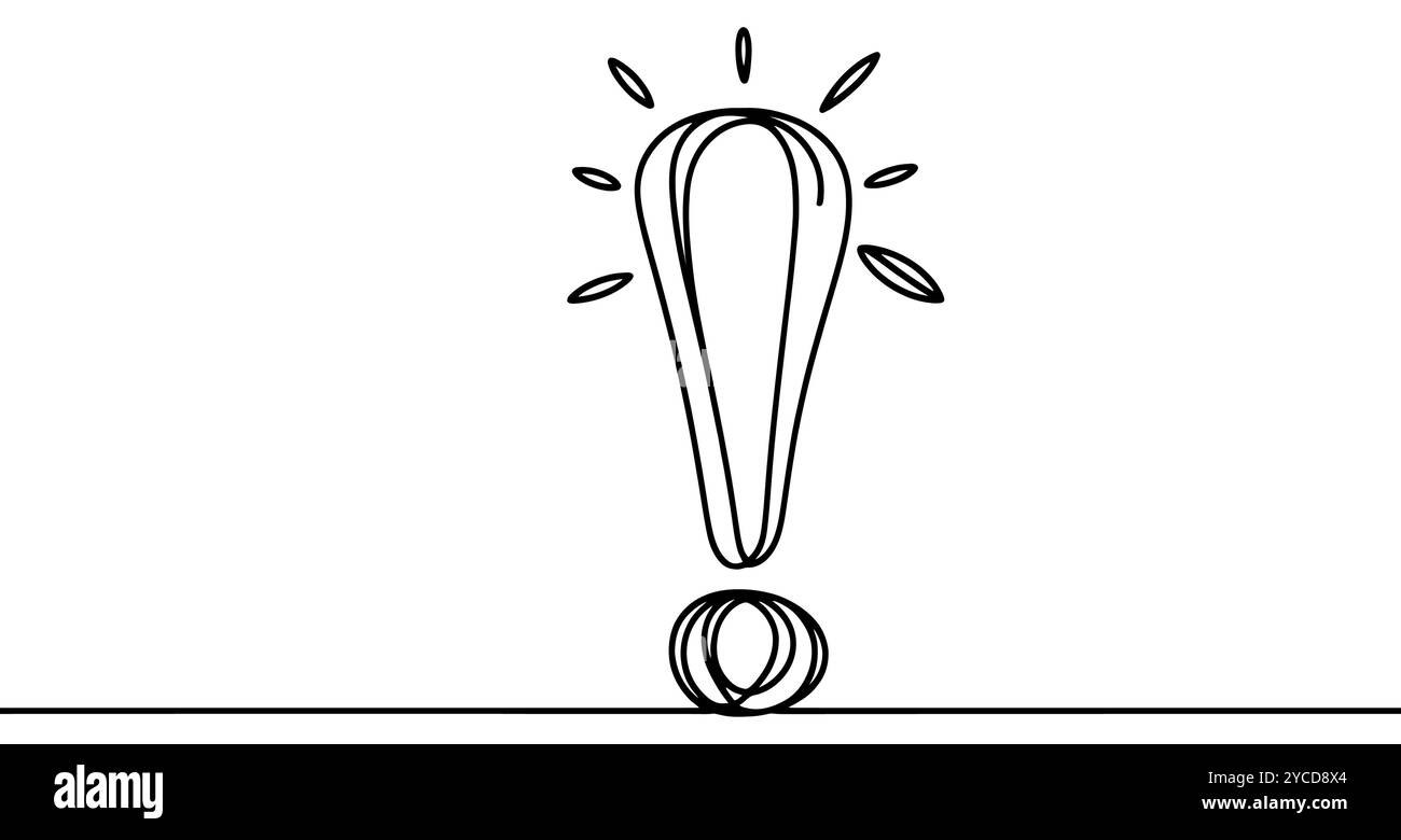 Continuous linear drawing of exclamation mark. One line drawing ...