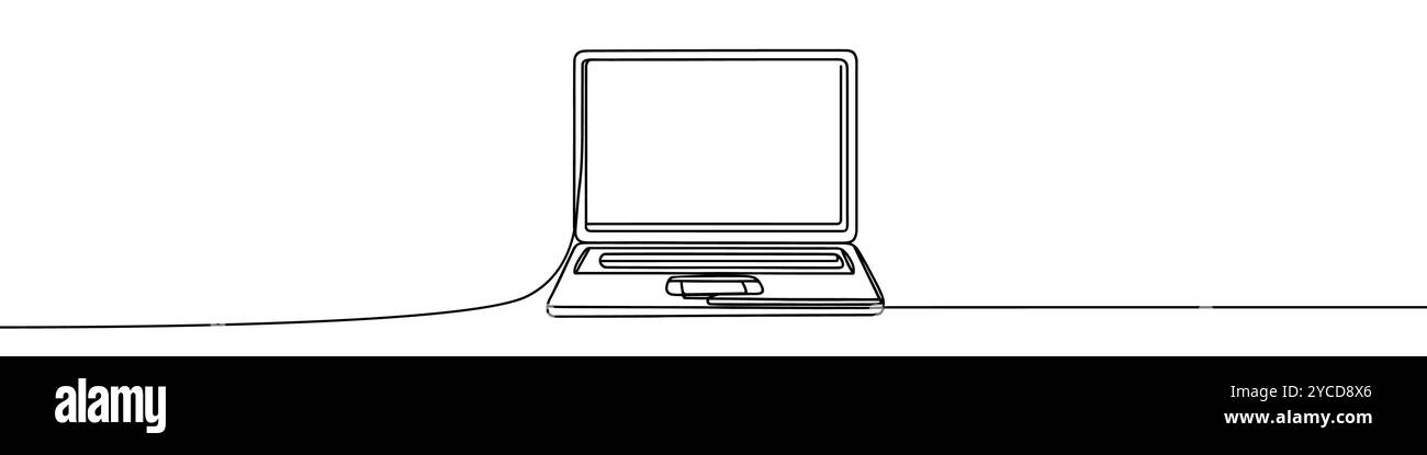 Continuous line is drawing a laptop computer on a white background ...